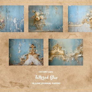 Tattered Blue Digital Paper Blue Journal Paper for Junk Journal ...