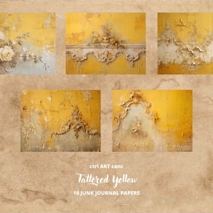 Tattered Yellow Digital Paper Yellow Journal Paper for Junk Journal ...