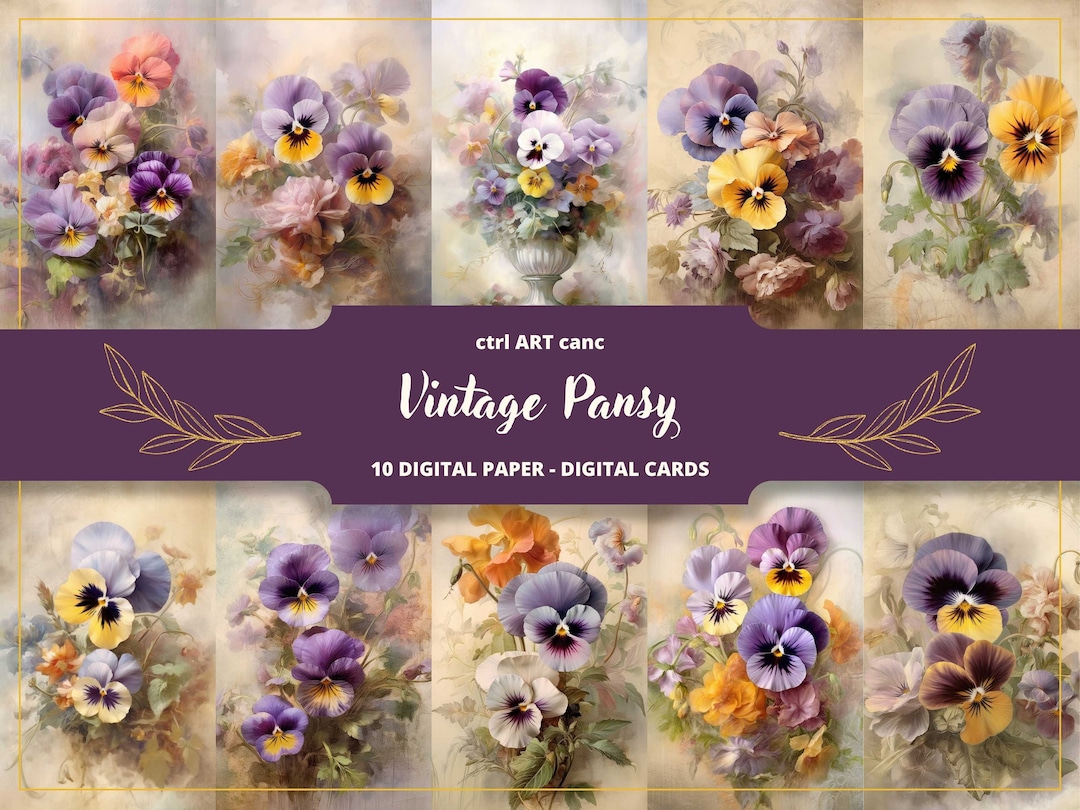 Printable Pansy Paper Decor Floral Pansy Illustration for Junk Journal ...