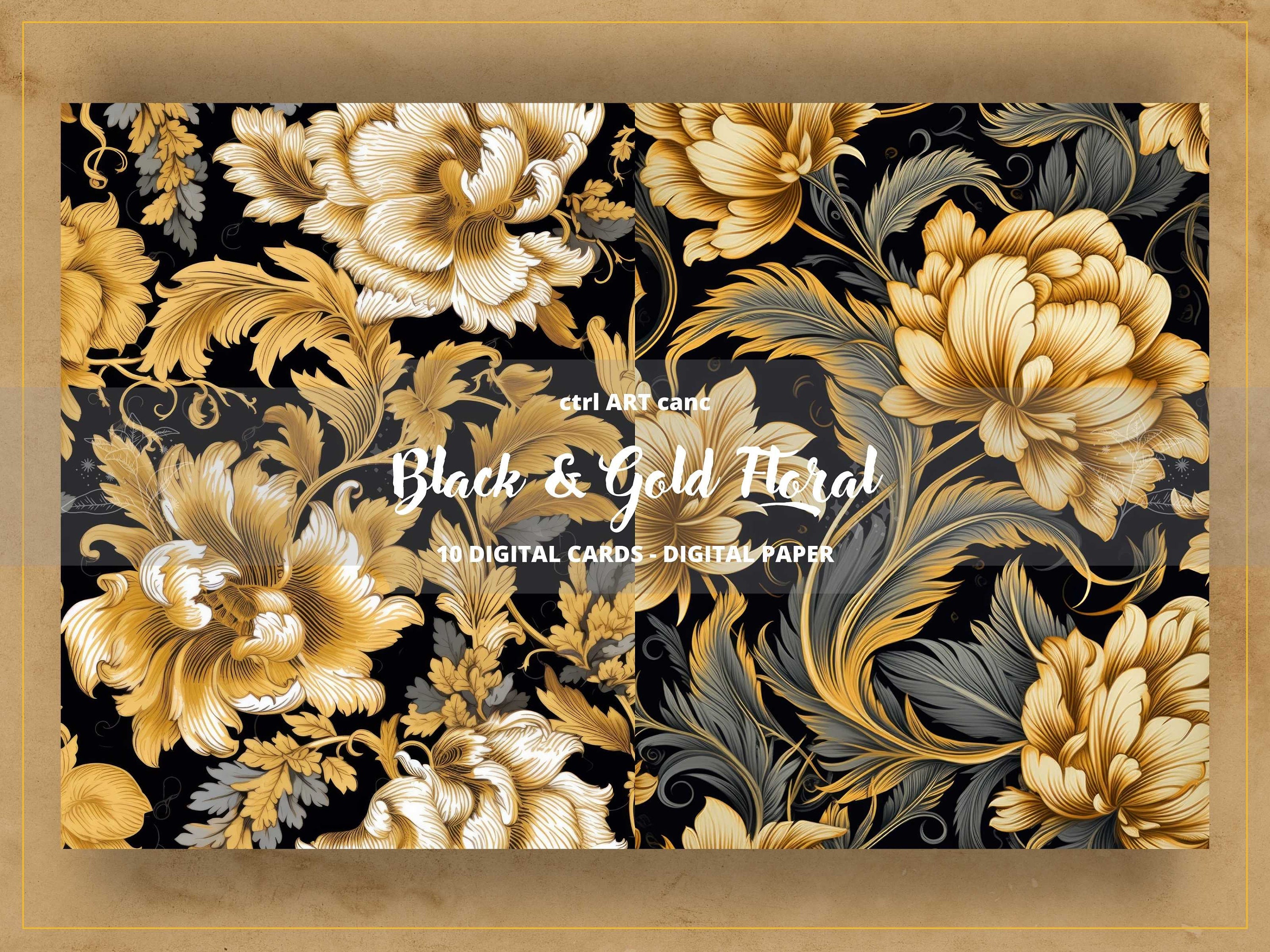 Black & Gold Floral Printable Black and Gold Paper Journal - Etsy