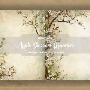 Apple Blossom Branches Digital Paper: Floral Scrapbook Ephemera ...