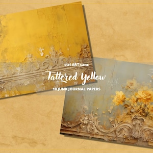 Tattered Yellow Digital Paper Yellow Journal Paper for Junk Journal ...