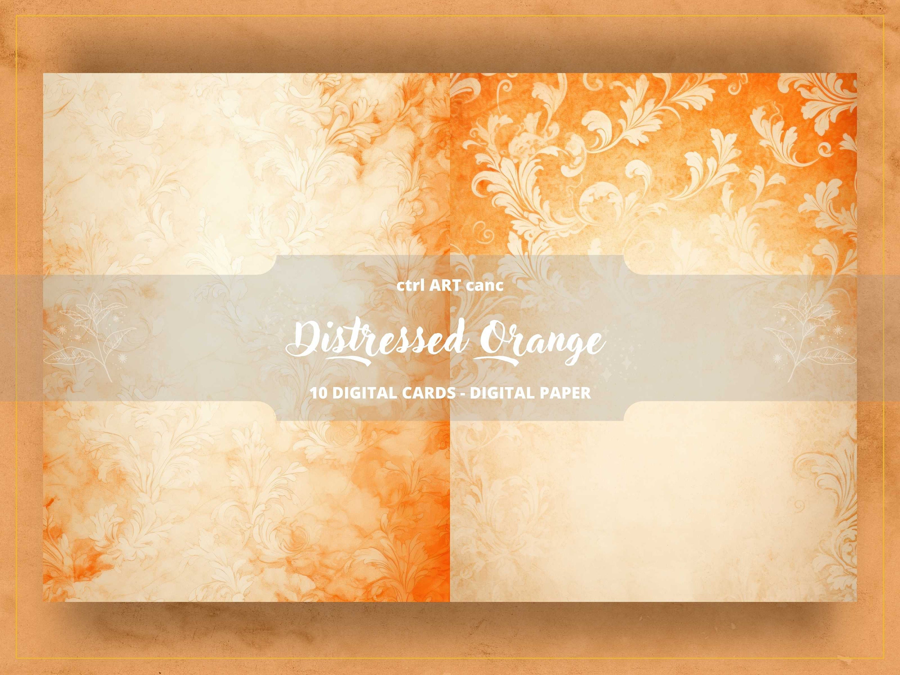 Orange Damask Digital Paper: Tattered Scrapbook Pages (digital Download ...