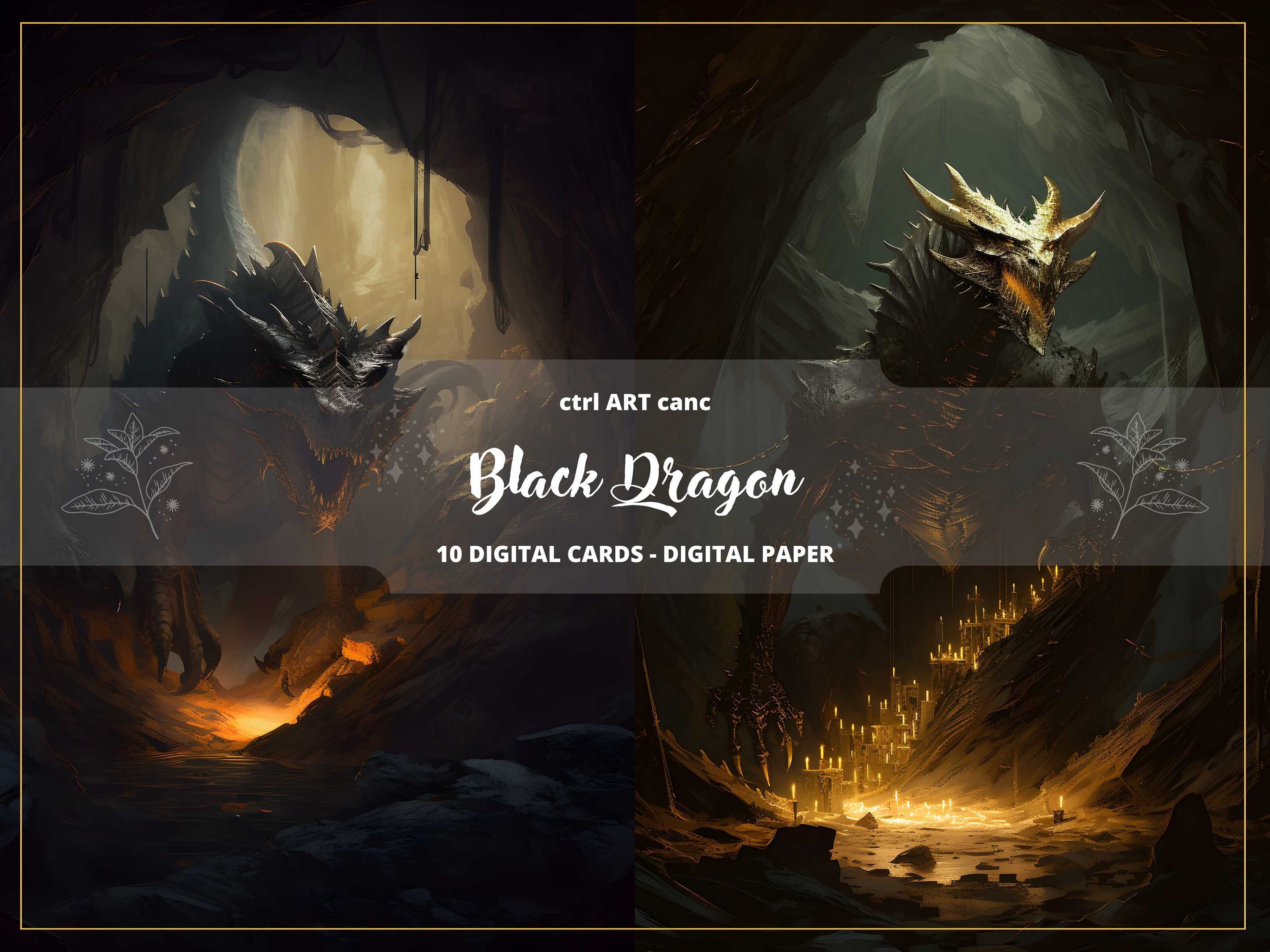 10 Black Dragon Digital Paper Black Dragon Cards Evil - Etsy