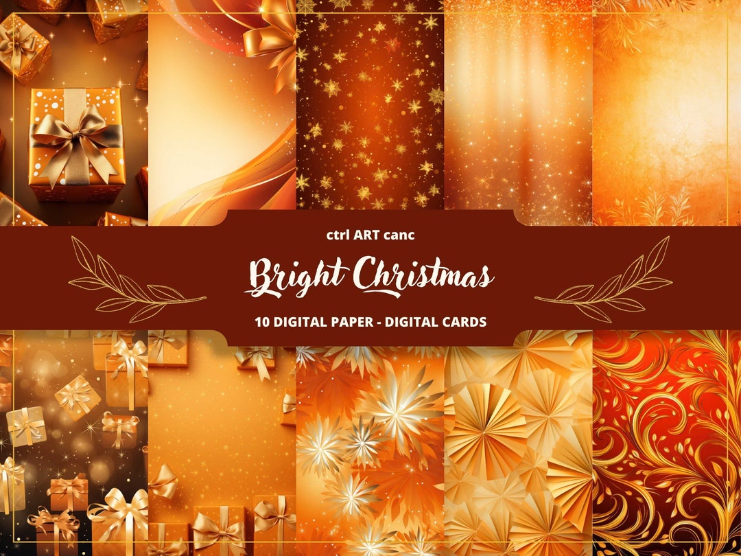 Orange & Gold Christmas Digital Paper, Christmas Wrapping Paper, Junk ...