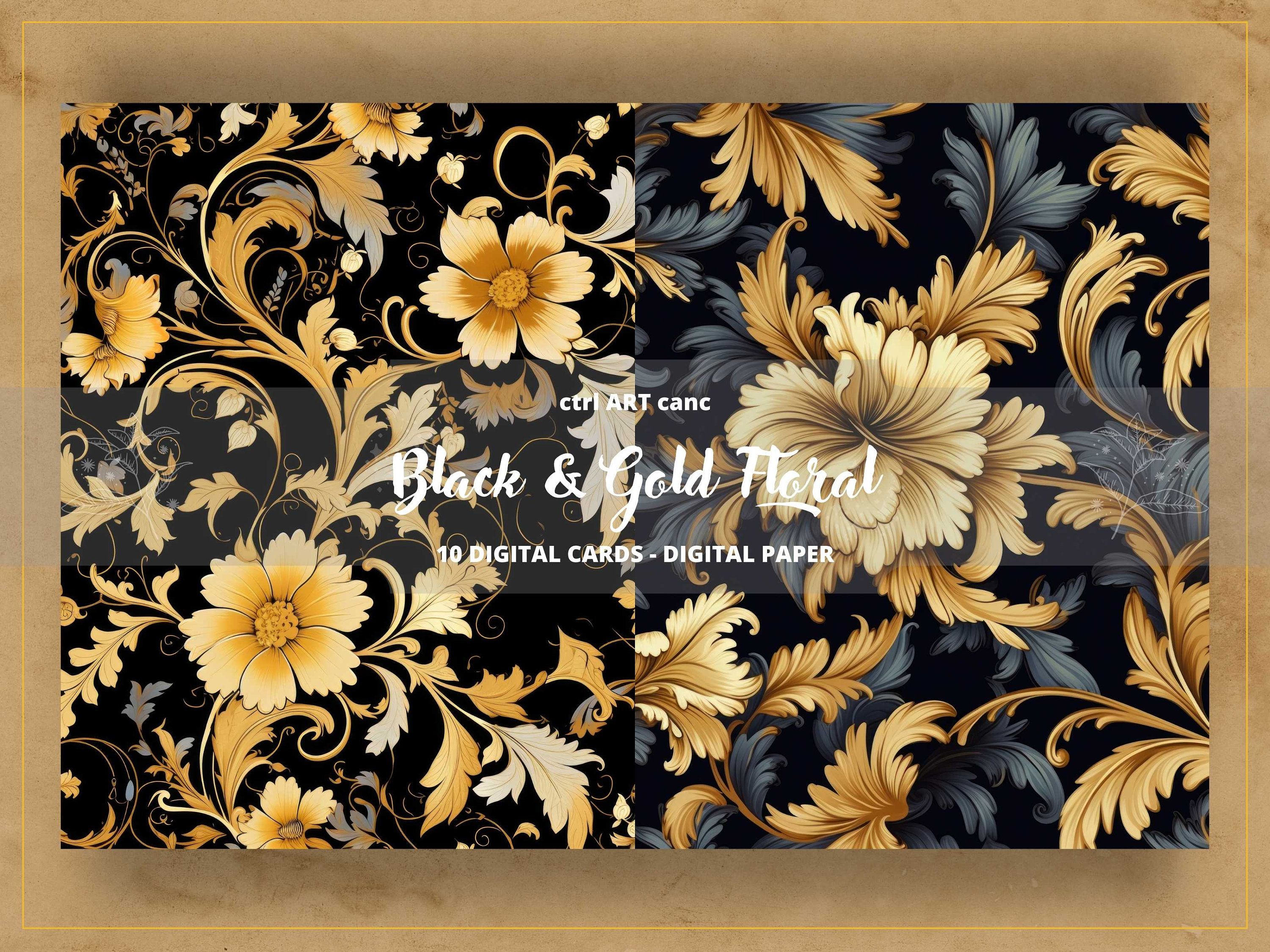 Black & Gold Floral Printable Black and Gold Paper Journal - Etsy