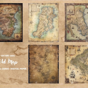 10 Treasure Island Printable Paper, Fantasy Map Digital Paper, Old Map ...