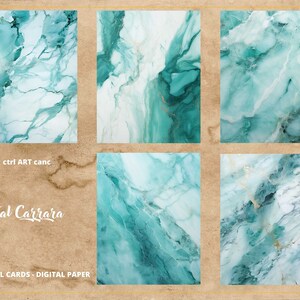 Teal Marble Digital Paper Carrara Marble Printable Paper for Junk ...