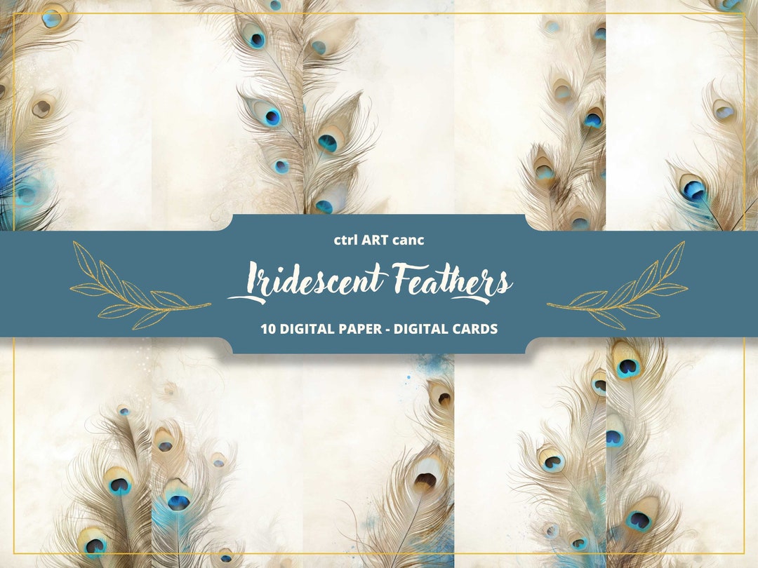 Iridescent Feathers Digital Paper, Peacock Feather Paper, Digital Paper ...