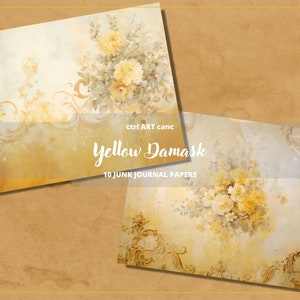 Yellow Journal Paper Junk Journal Paper Yellow Damask Printable Paper ...
