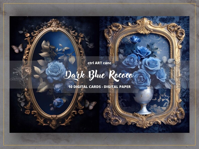 Dark Blue Rococo Roses Printable Dark Rose Printable Journal - Etsy