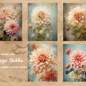 Vintage Dahlia Printable, Dahlia Digital Paper, Romantic Decor, Journal ...