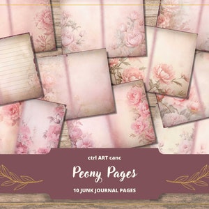 Peony Digital Paper Kit Journal Kit Scrapbook Paper for Journal Digital ...