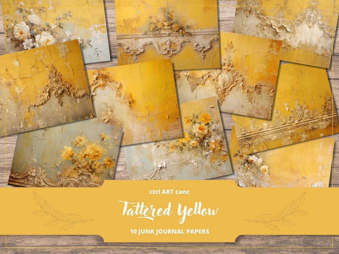Tattered Yellow Digital Paper Yellow Journal Paper for Junk Journal ...