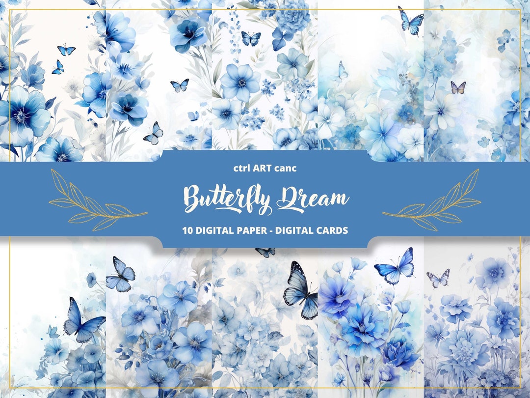 Blue Butterfly Floral Digital Paper: Scrapbook & Journal (digital ...