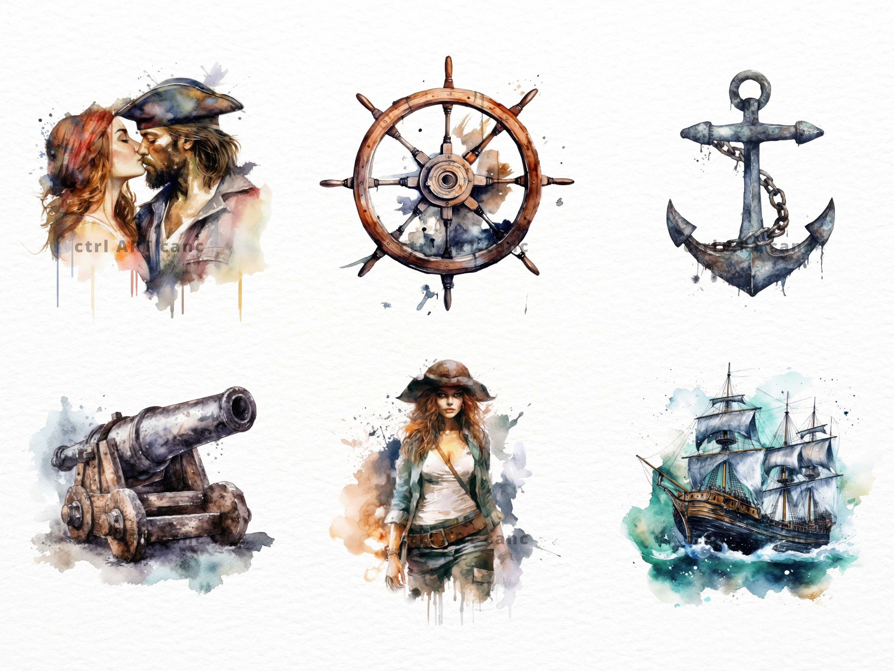 Pirate Watercolor Clipart Pirates Party Invitation Pirate - Etsy