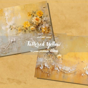 Tattered Yellow Digital Paper Yellow Journal Paper for Junk Journal ...