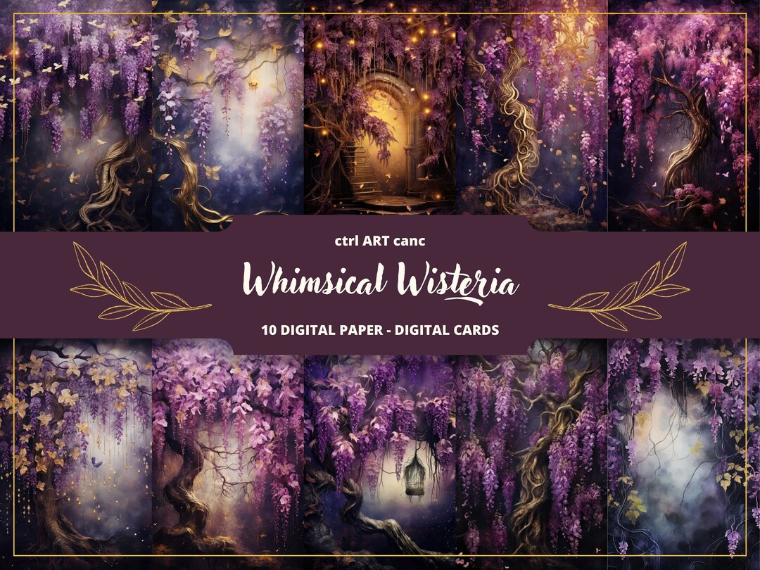 Whimsical Wisteria Digital Paper, Junk Journal Printable, Art Nouveau ...