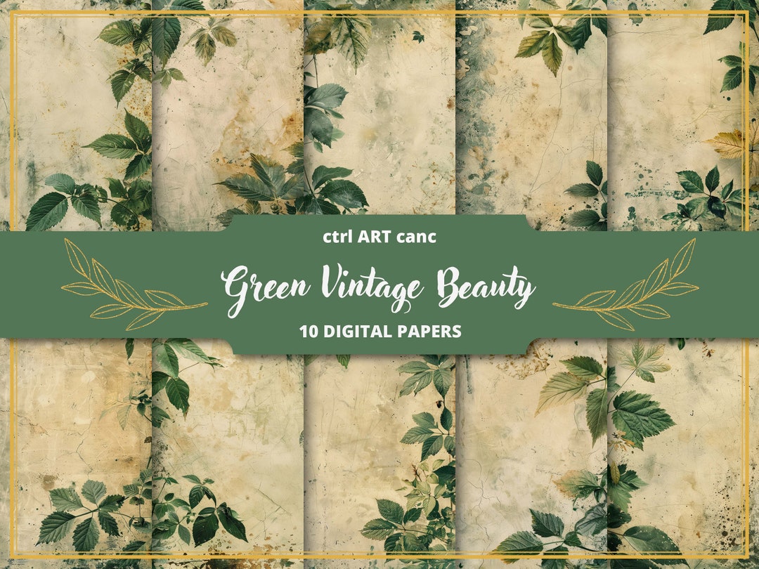 Vintage Leaves Paper Old Paper Vintage Junk Journal Green Leaves ...