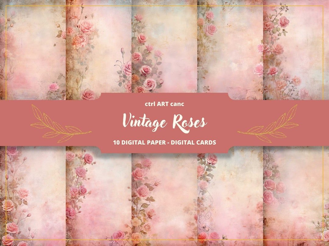 Vintage Roses Digital Paper, Old Roses, Pink Roses, Roses Digital Paper ...