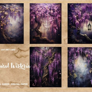 Whimsical Wisteria Digital Paper, Junk Journal Printable, Art Nouveau ...