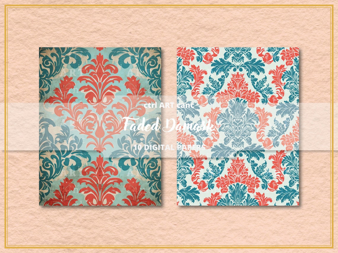 Green Damask Digital Paper Damask Printable Paper Damask Pattern Damask ...