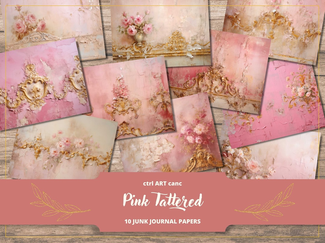Tattered Pink Digital Paper Pink Journal Paper for Junk Journal ...