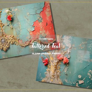 Tattered Teal Digital Paper Teal Journal Paper for Junk Journal ...