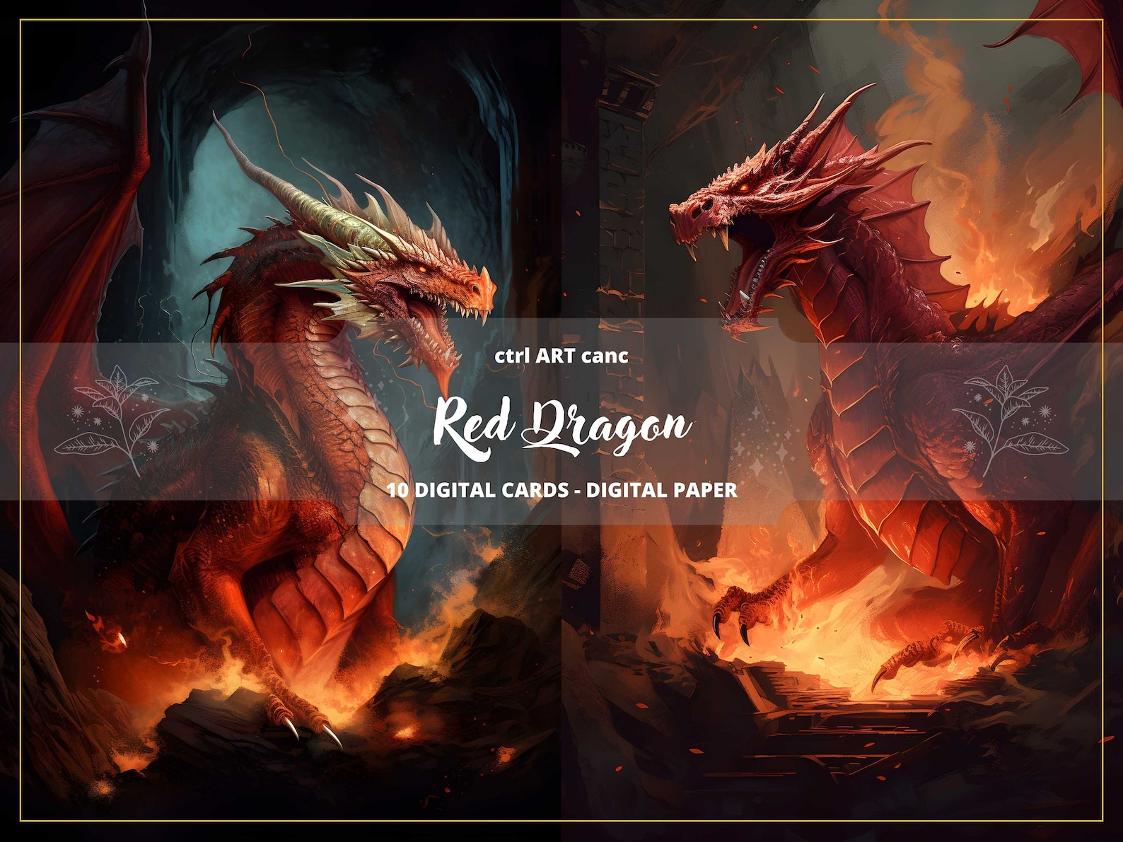 10 Red Dragon Digital Paper Red Dragon Cards Fire Dragon - Etsy