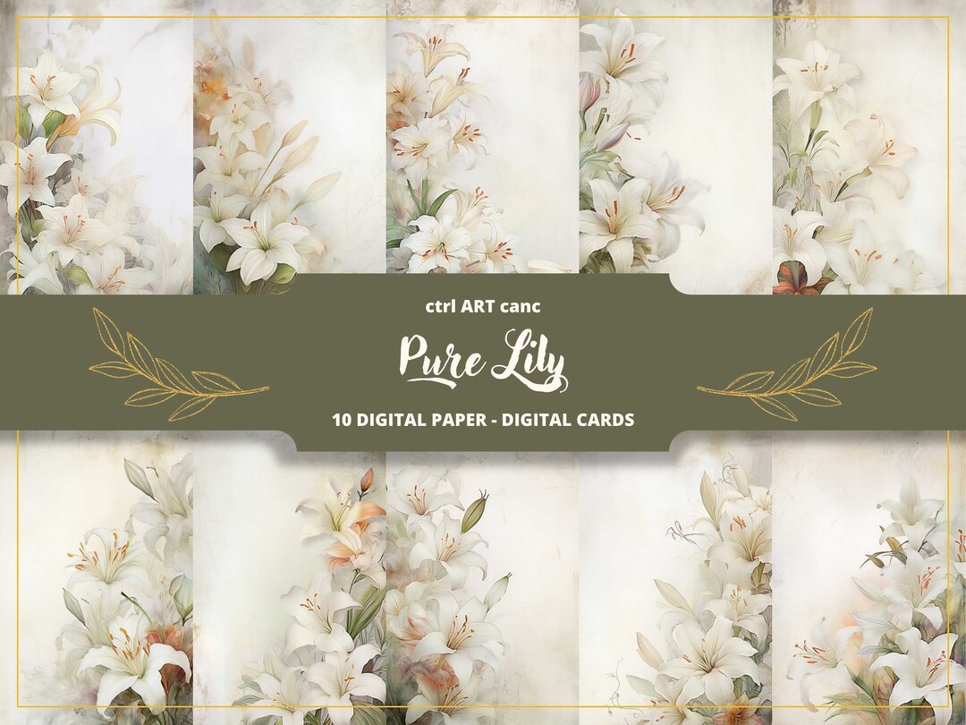 Pure Lily Digital Paper, Wedding Floral Invitation Paper, Digital Paper ...