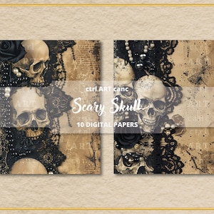 Skull Digital Paper for Junk Journal Kit Scrapbook Paper Gothic ...