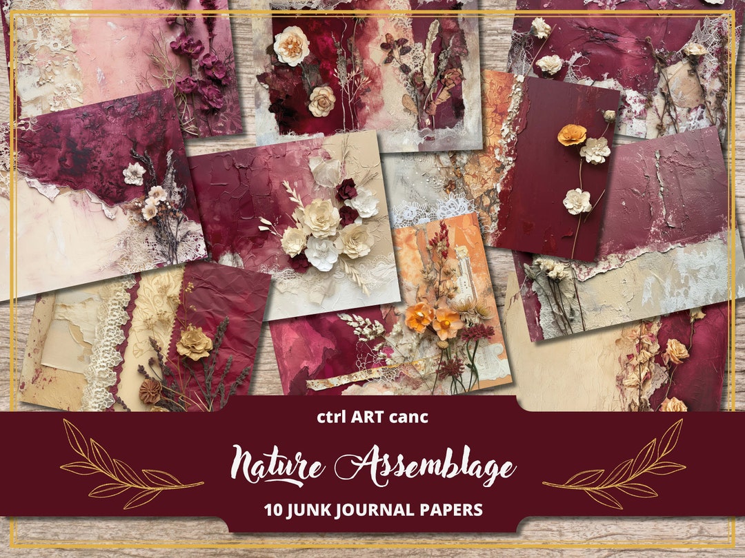 Floral Burgundy Collage Journal Kit Abstract Lace Background Floral ...