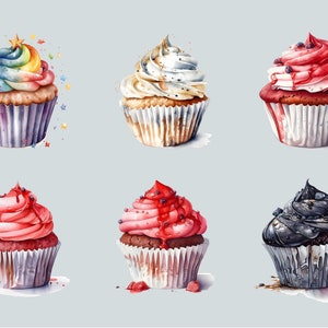 30 Rainbow Cupcake Clipart, Watercolor Cupcake, Cupcake Birthday ...