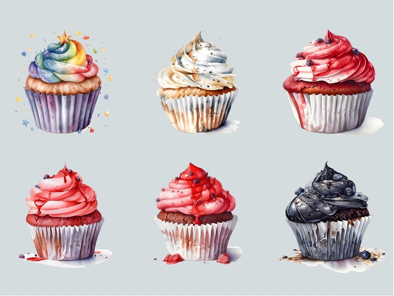 30 Rainbow Cupcake Clipart Watercolor Cupcake Cupcake - Etsy