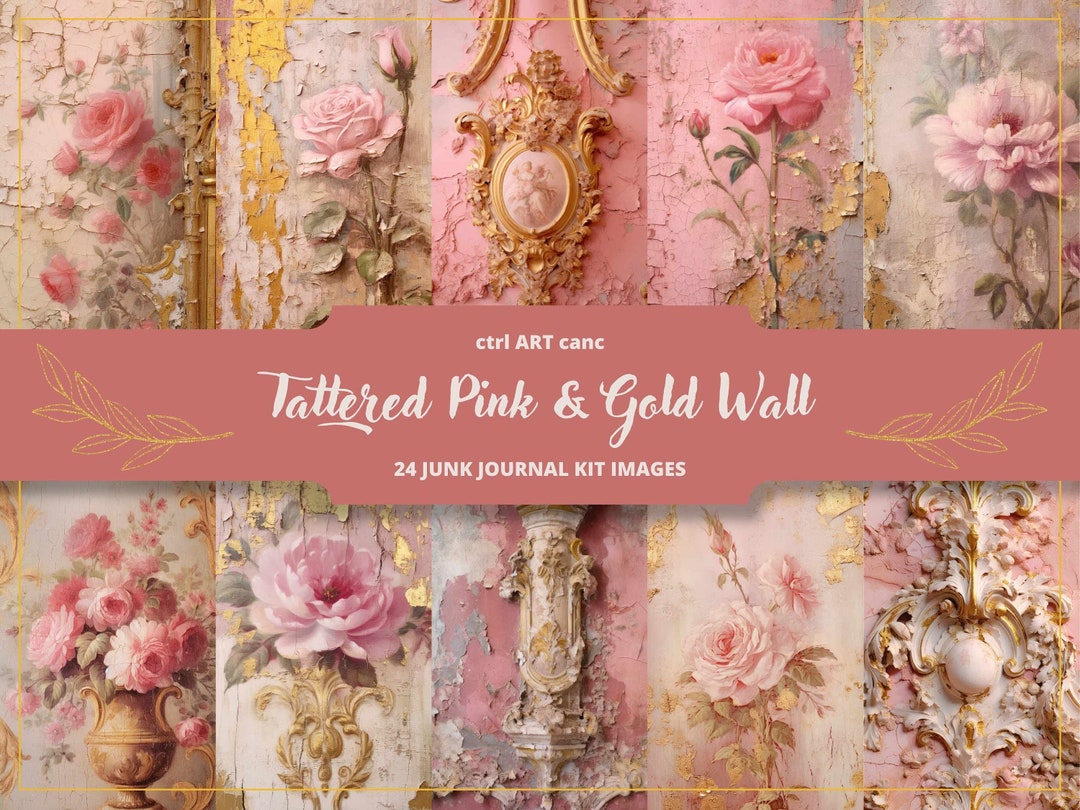 Pink & Gold Floral Junk Journal Kit: Tattered Printable Ephemera ...