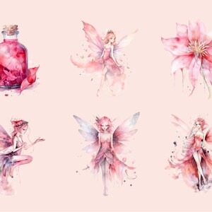30 Pink Fairy Watercolor Clipart, Enchanted Forest, Fairy Tale Graphics ...