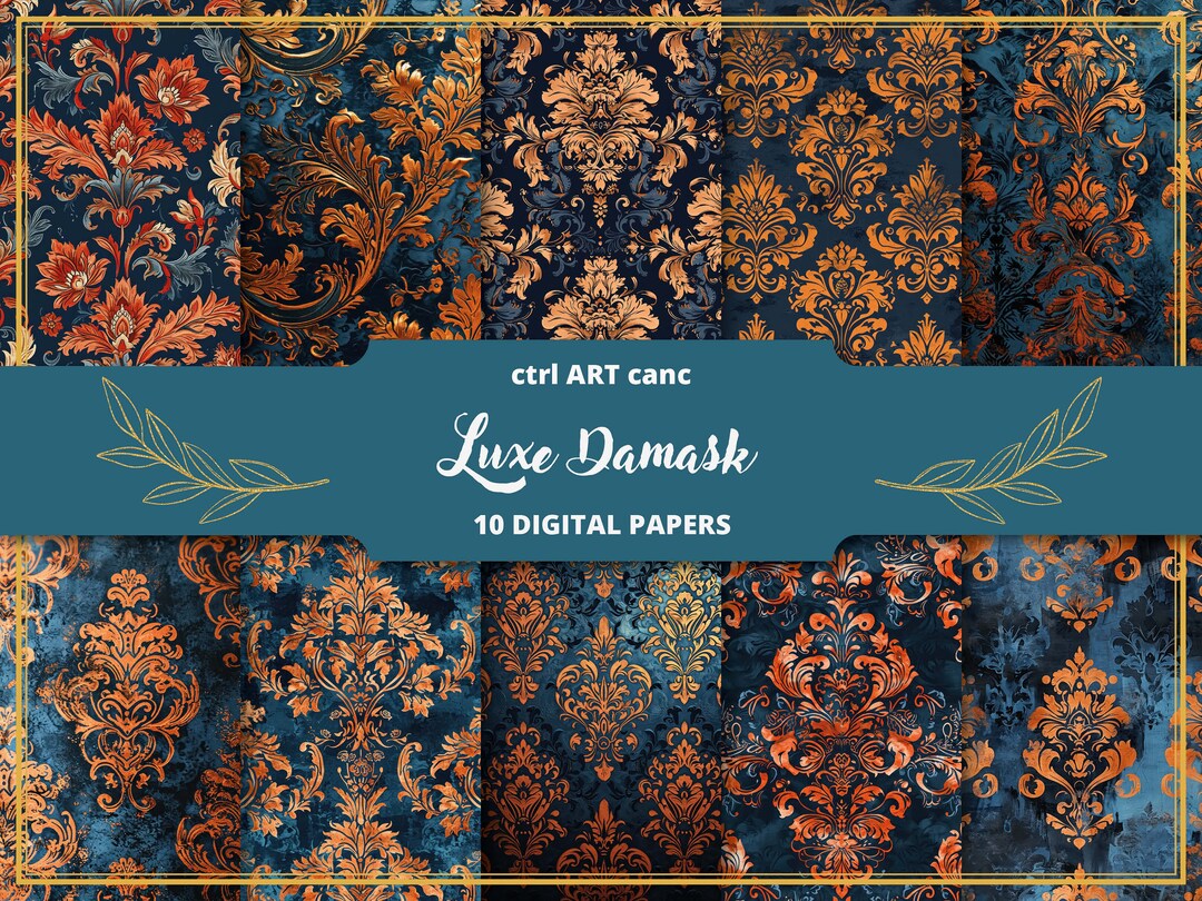 Blue Damask Digital Paper Damask Printable Paper Damask Pattern Damask ...