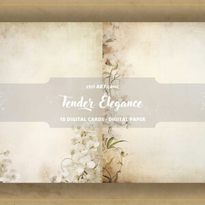 Tender Elegance Digital Paper, White Floral Invitation Paper, Digital ...
