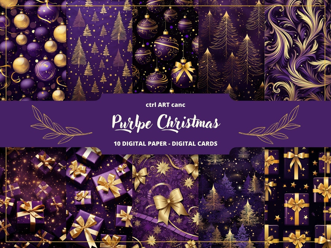 Christmas Digital Paper for Christmas Wrapping Gold Paper Purple ...