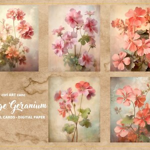 Vintage Geranium Printable, Geranium Paper, Romantic Decor, Journal Kit ...
