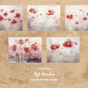 Red Floral Junk Journal Kit Printable Floral Paper Red Paper for ...