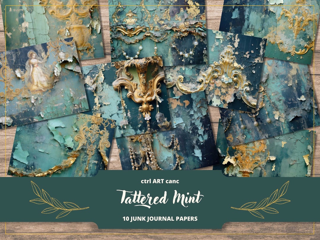 Tattered Green Digital Paper Green Journal Paper for Junk Journal ...