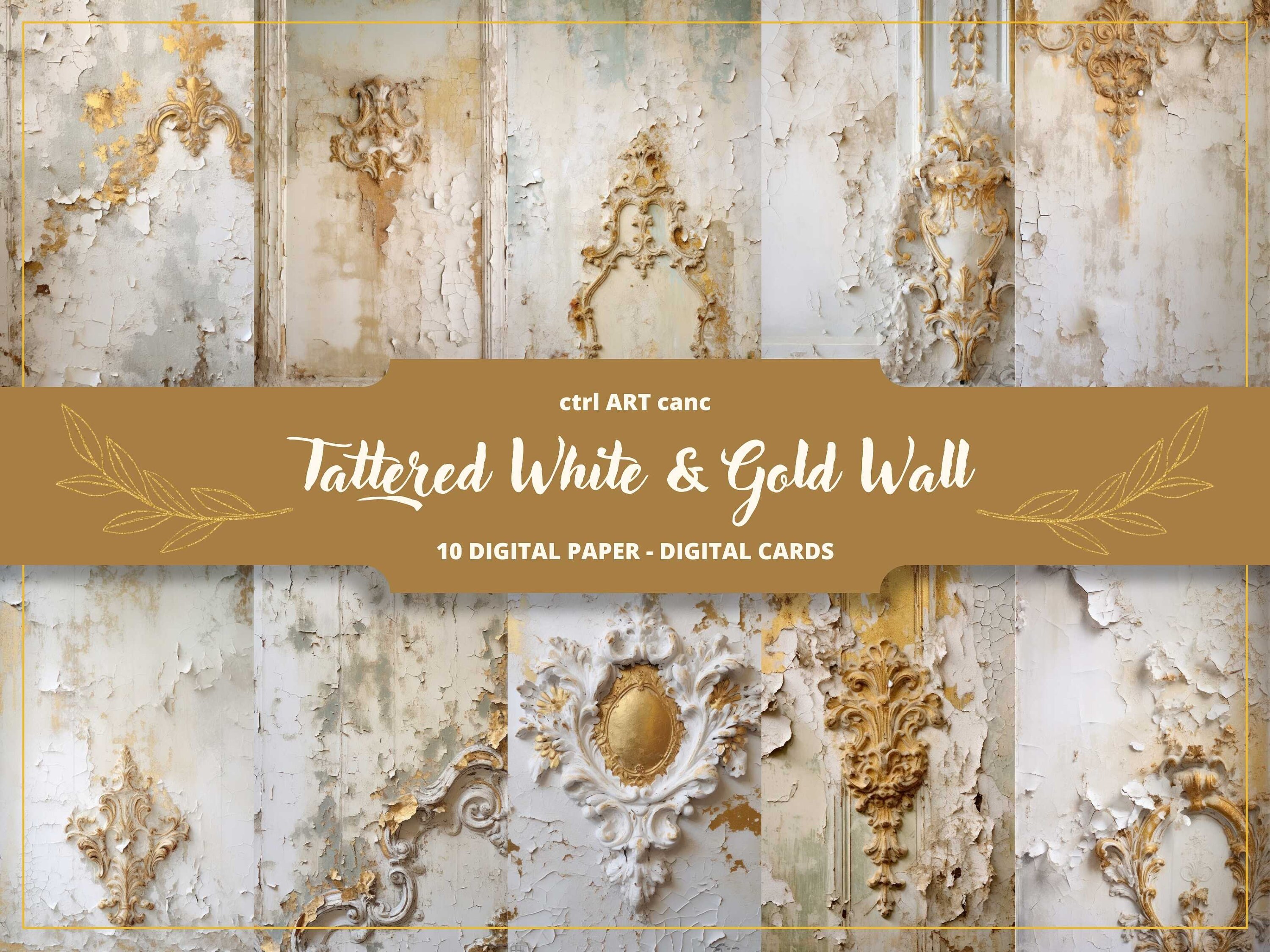 10 Tattered White & Gold Wall Printable White Printable - Etsy