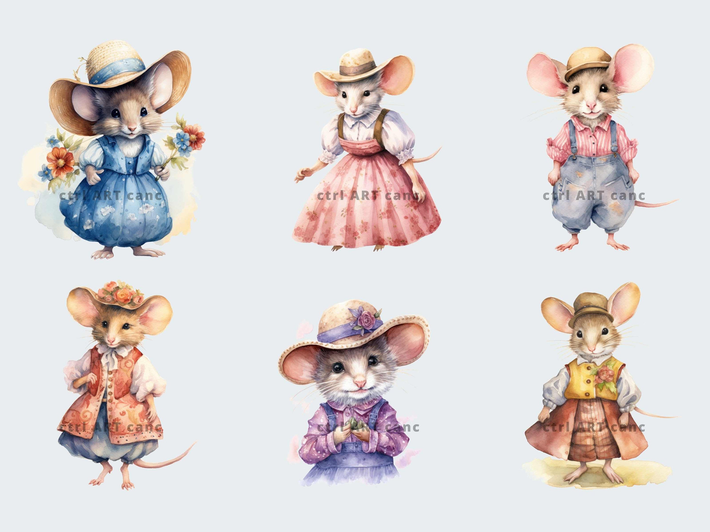 Cute Mouse Watercolor Clipart Country Mouse Clipart - Etsy