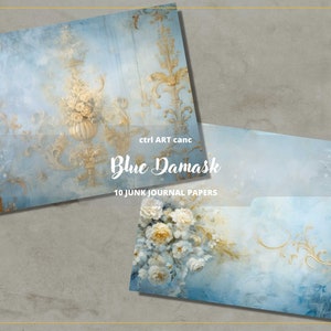Blue Journal Paper Junk Journal Paper Blue Damask Printable Paper for ...
