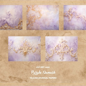 Purple Journal Paper Junk Journal Paper Purple Damask Printable Paper ...