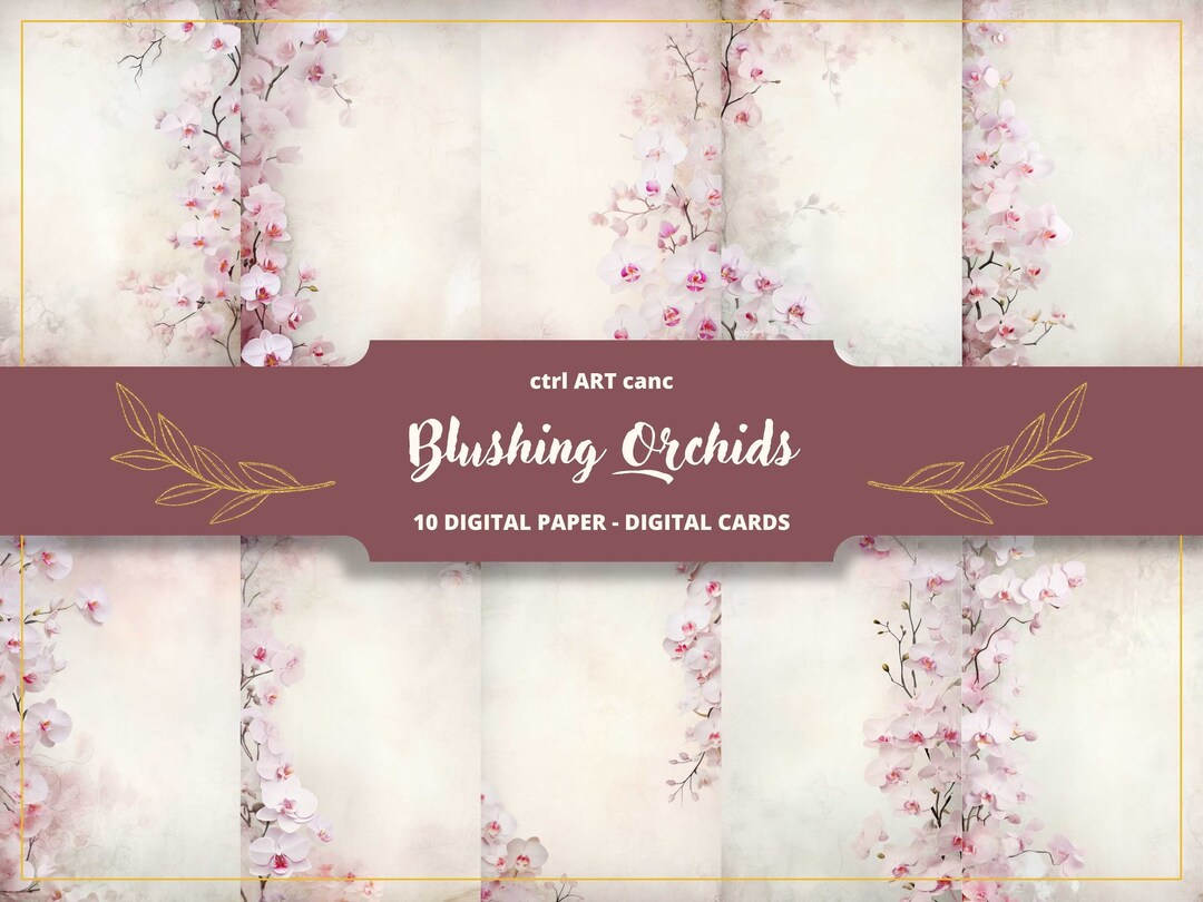 Blushing Orchids Digital Paper, Pink Floral Invitation Paper, Digital Paper, Old Paper, Letter ...