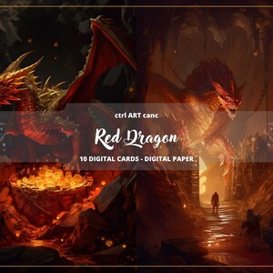 10 Red Dragon Digital Paper, Red Dragon Cards, Fire Dragon ...