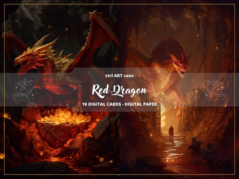 10 Red Dragon Digital Paper Red Dragon Cards Fire Dragon - Etsy