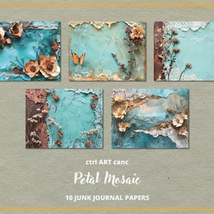 Floral Teal Collage Journal Kit Abstract Lace Background Floral ...